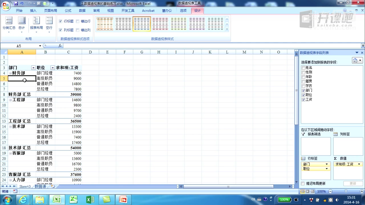 Excel在HR管理中的应用 数据透视表的美化