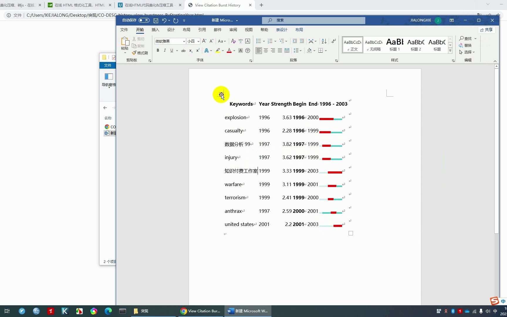 CiteSpace导出突现词修改