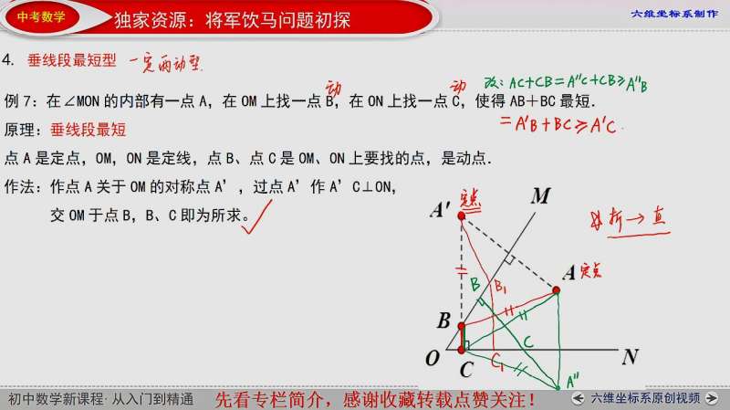 初中几何动点问题:将军饮马常见题型,一定两动型,垂线段最短