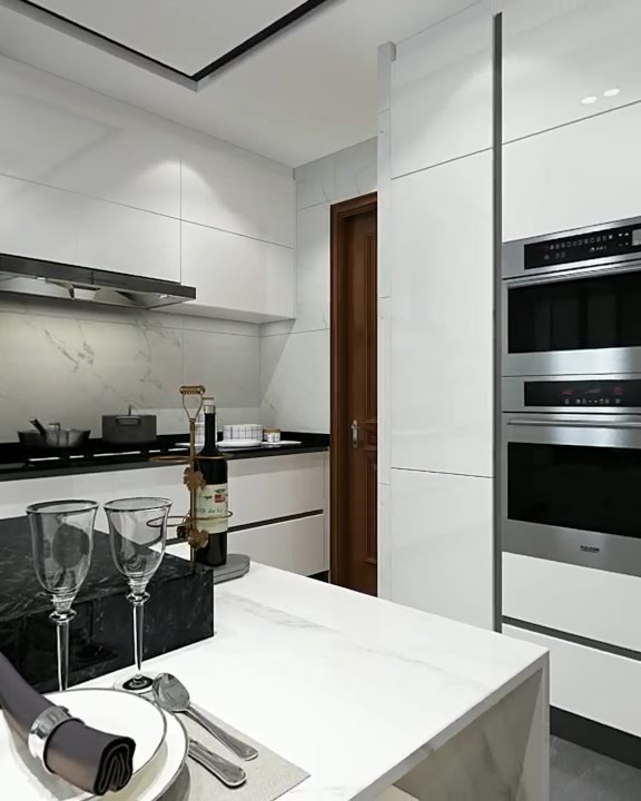 现代大户型厨房设计,整洁大方,还能2人坐下吃饭