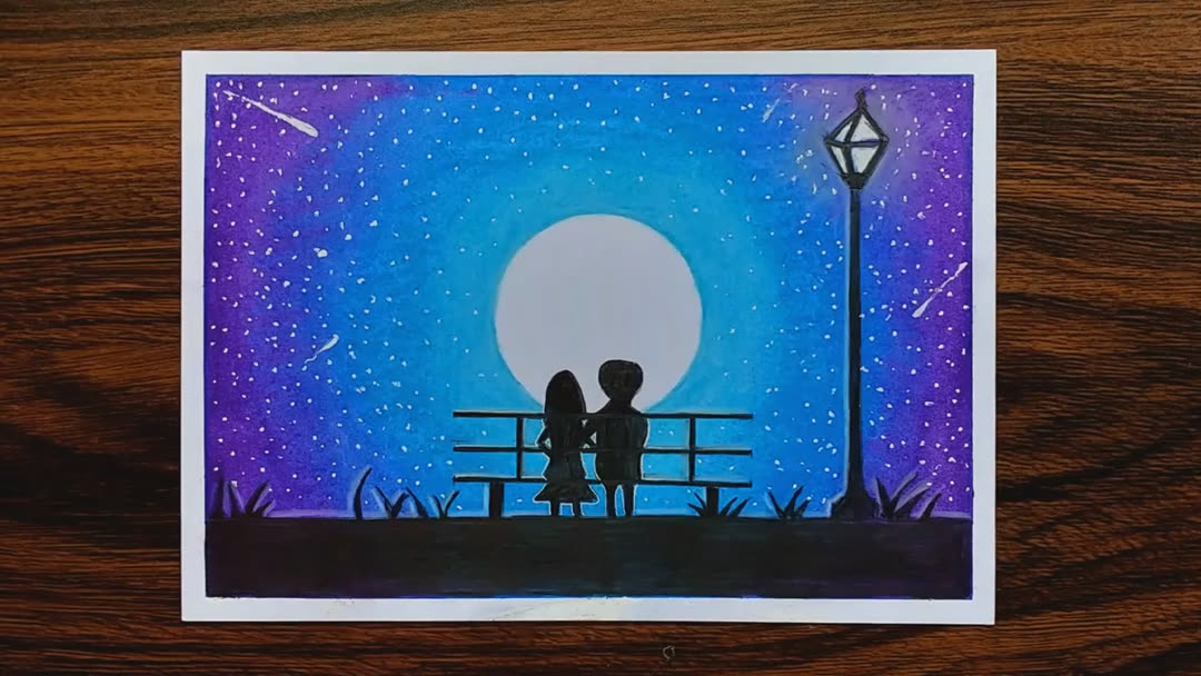 【蜡笔画】如何画一幅月光下的情侣