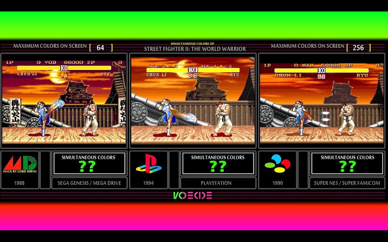 街霸2:天下斗士 | MD vs PS1 vs SFC | 发色数对比 | VCDECIDE