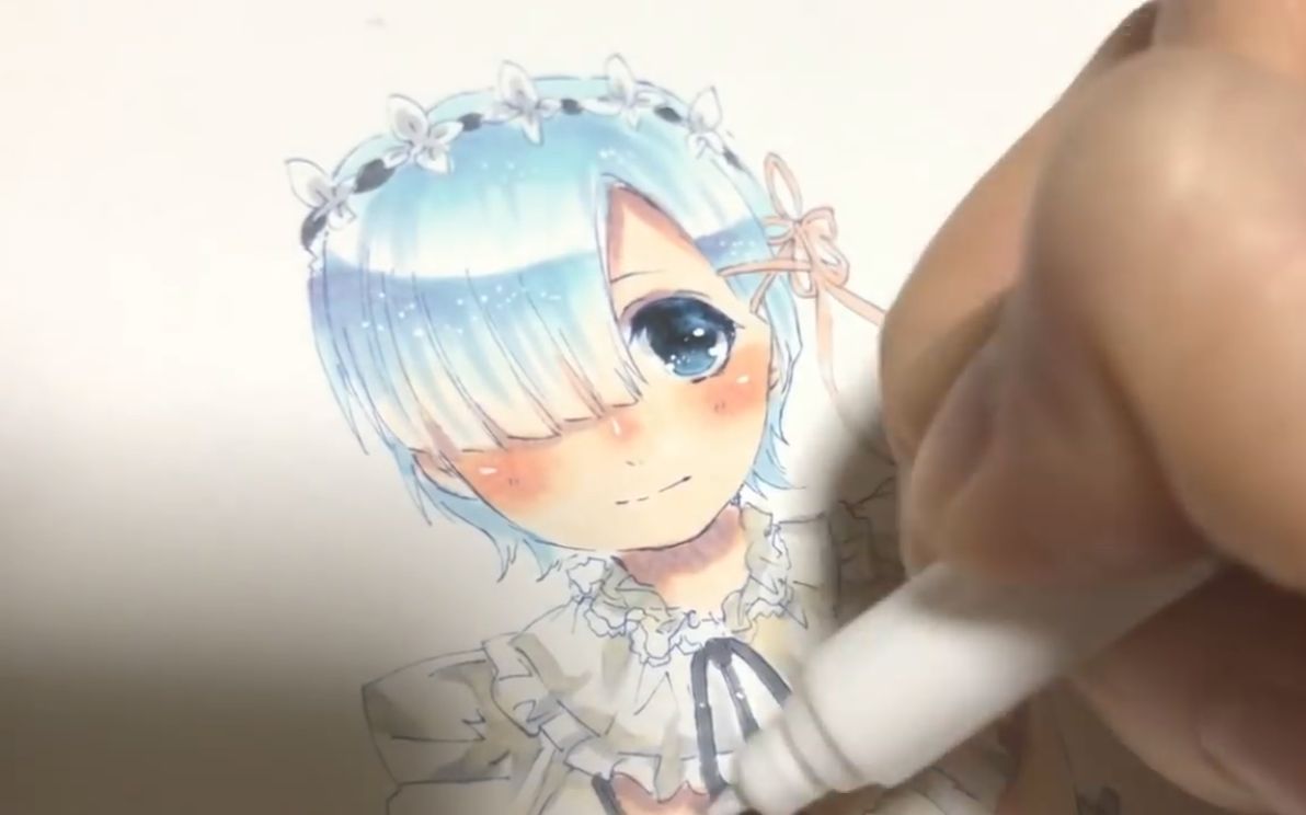 【马克笔绘画】蕾姆同人手绘插画绘画过程展示 画师——お茶助