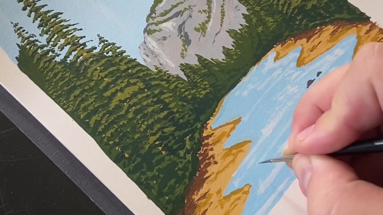 【水粉画】如何使用水粉画一幅美漫风格的风景画