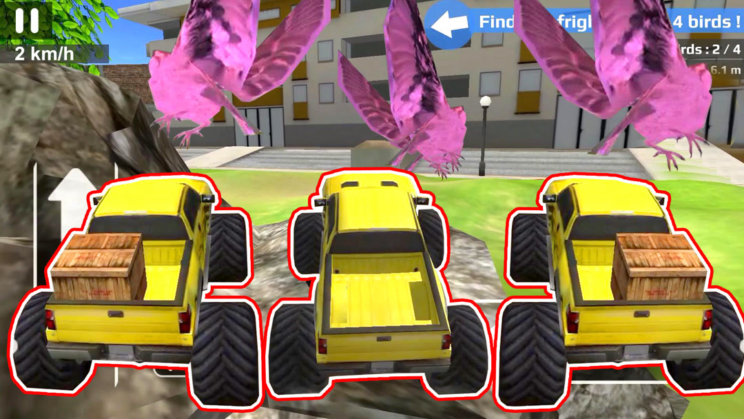 遥控汽车驾驶模拟器 怪物大脚车的新用途 驱赶花园里捣蛋鬼小鸟