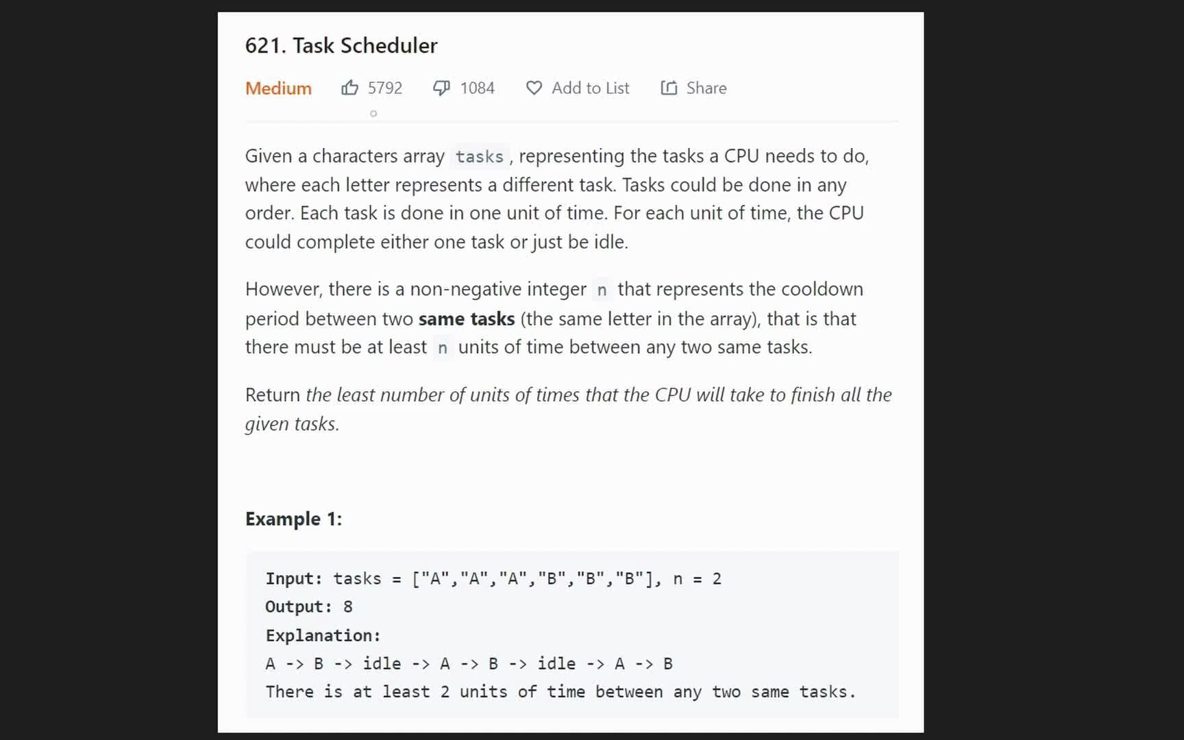 Task Scheduler - Leetcode 621 - Python