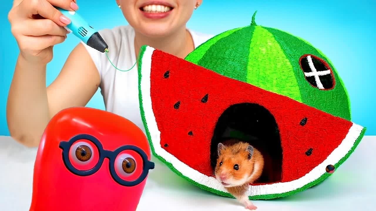 用3D笔为仓鼠制作房子,小仓鼠很喜欢它的新家,超漂亮的!
