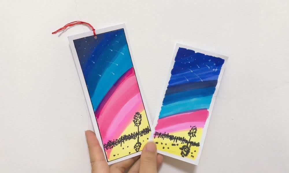 ...星空书签,制作超简单,画画零.