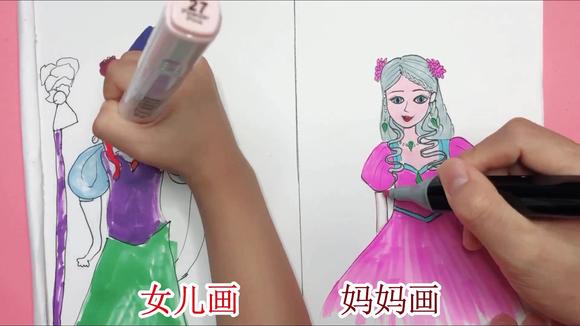 母女画第一美女灵公主,女儿画得太天马行空了,一对比就搞笑