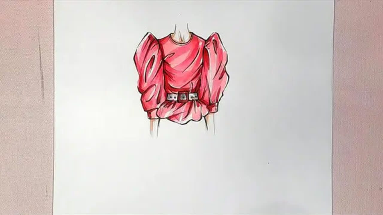 服装设计手绘学习:H型上衣线稿到马克笔上色