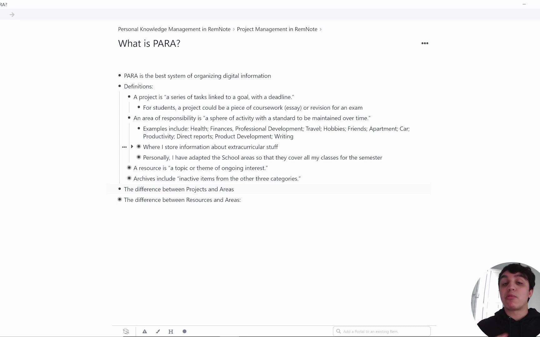 RemNote 使用 P.A.R.A 系统 - RemNote 工作流 #1