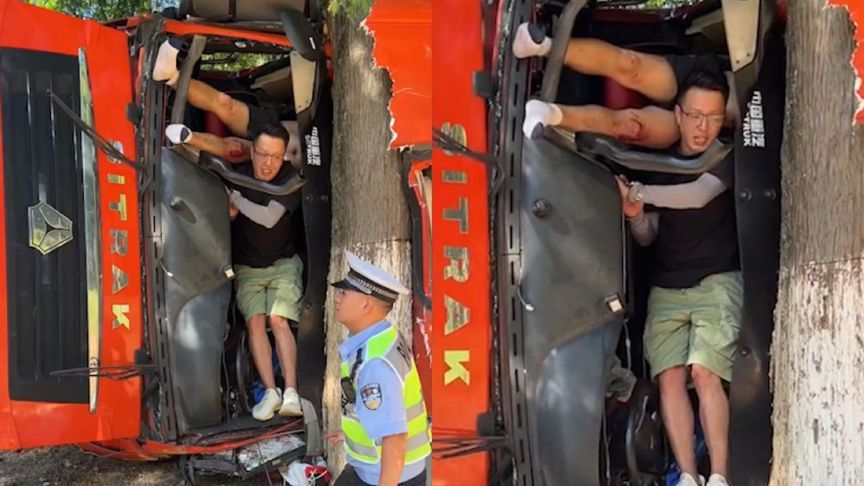 大货车侧翻撞树,热心男子托举伤员近1小时,救出后抢救无效去世