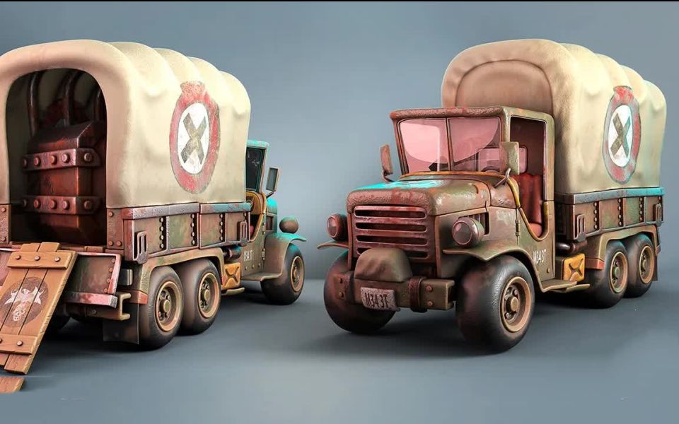 【3D游戏建模】20分钟快速建模—医疗汽车制作过程