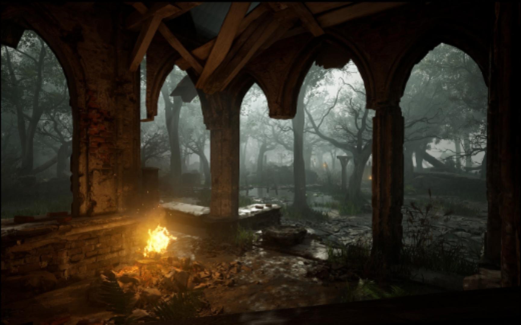 白嫖 第51期 UE4黑暗森林哥特废弃建筑场景分享