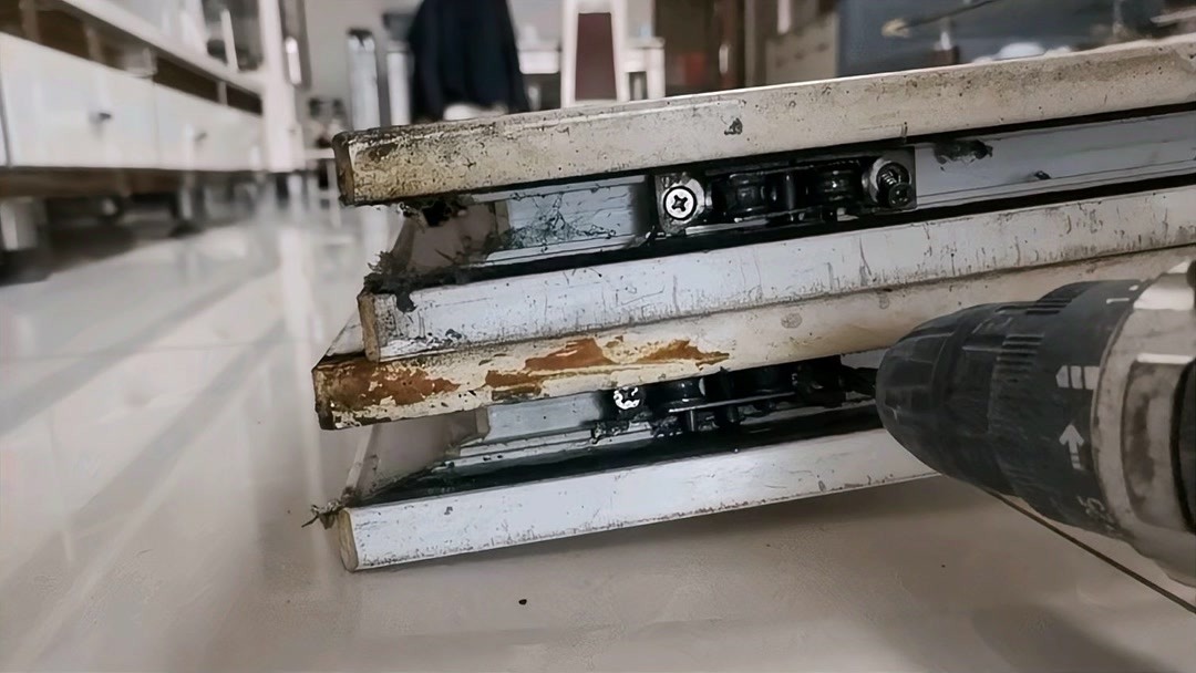 阳台塑钢推拉门,更换轨道,更换滑轮