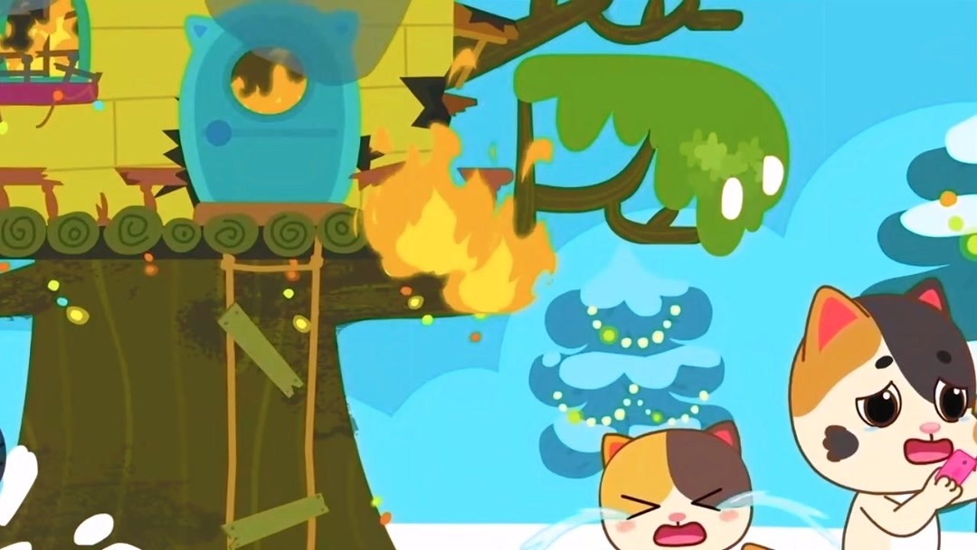 奇奇动画秀!小猫咪的家着火了,消防车来帮忙!