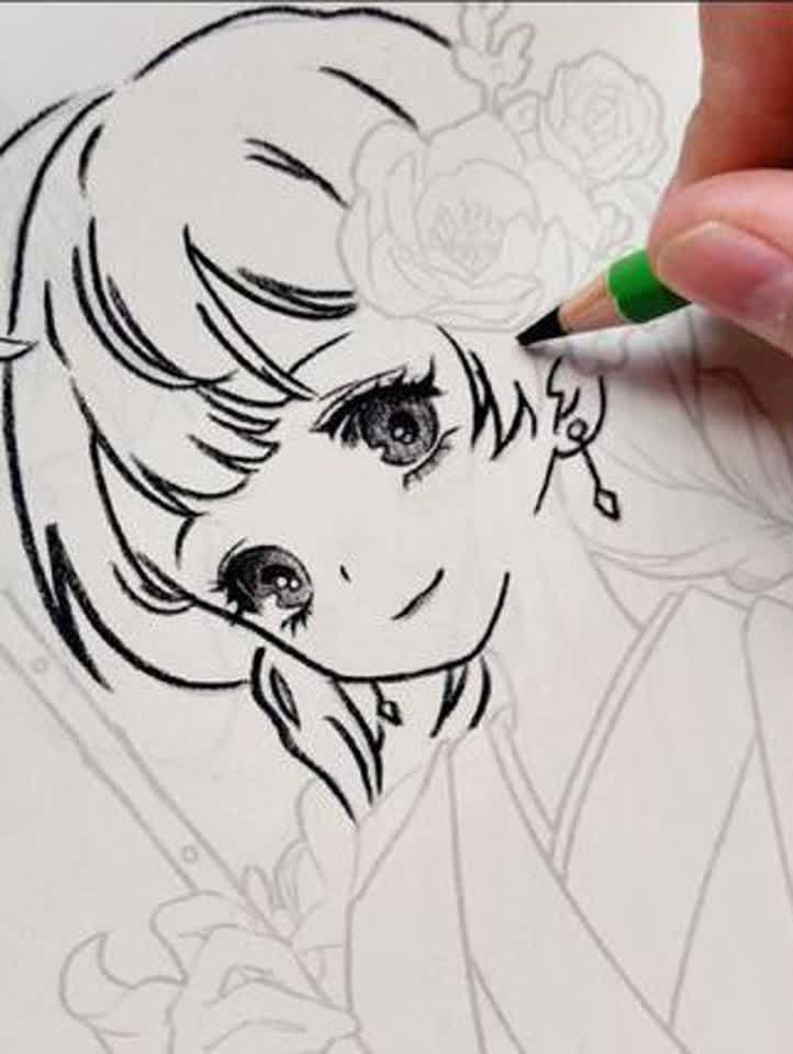 卡通人物描摹,用的尼奥尼炭笔#手绘动漫人物 #画画 #一起学画画 #漫画