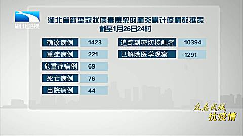 湖北省新型冠状病毒感染的肺炎累计疫情数据表 截至1月26日24时
