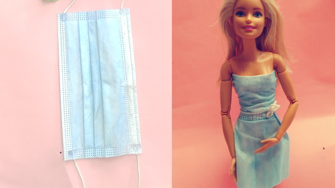 用过的口罩不要扔,教你给芭比娃娃做裙子套装,手工DIY