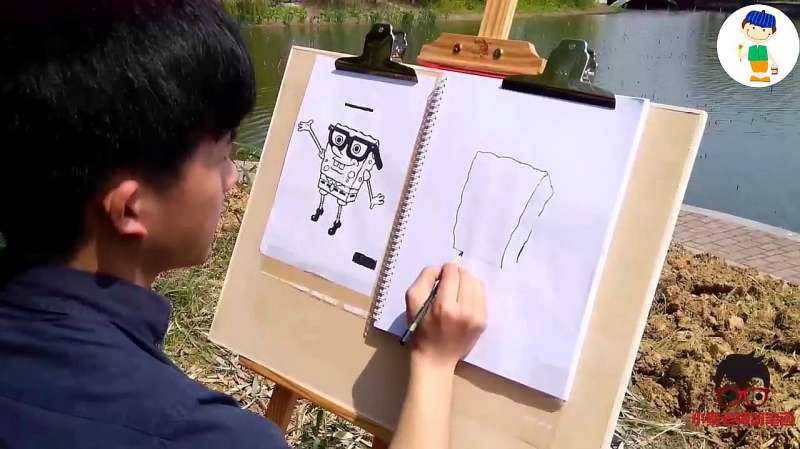 小蔡野外儿童简笔画教学,教你怎样画海绵宝宝,和注意事项