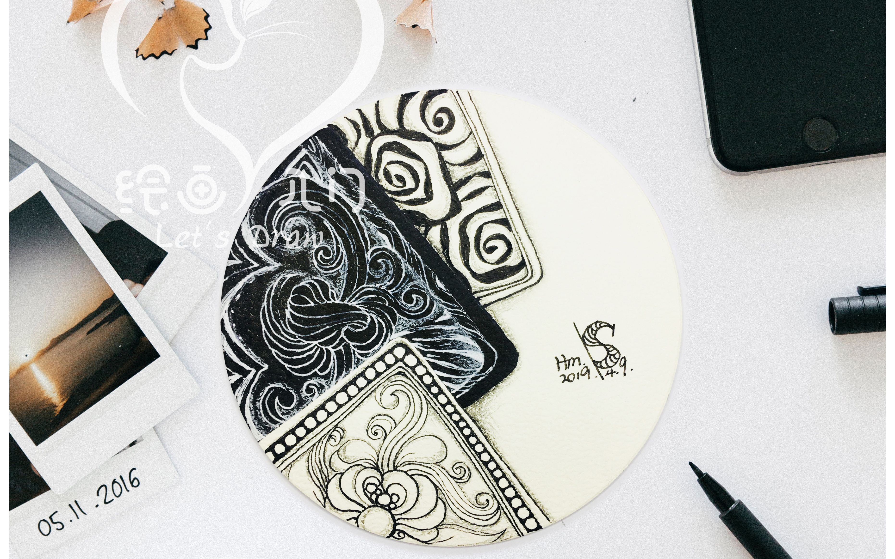 黑白配,画出三幅小画的效果,零基础学画画,禅绕画入门到进阶,持续更新