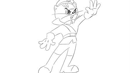 ...简笔画]绘画动画片《黑猫警长》中的黑猫警长卡通动漫形象简笔画教程