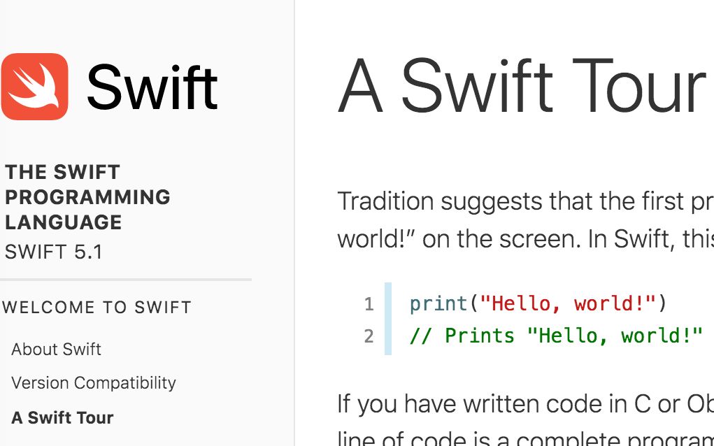 A Swift Tour 官方文档快速入门