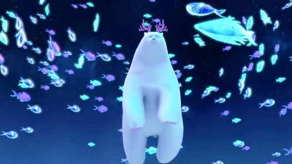 熊大熊二带着团子来到白熊圣池,眼前出现许多小鱼,给团子疗伤