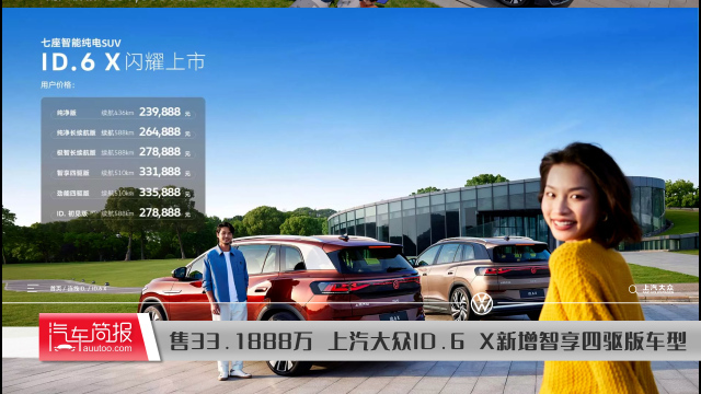 售33.1888万 上汽大众ID.6 X新增智享四驱版车型