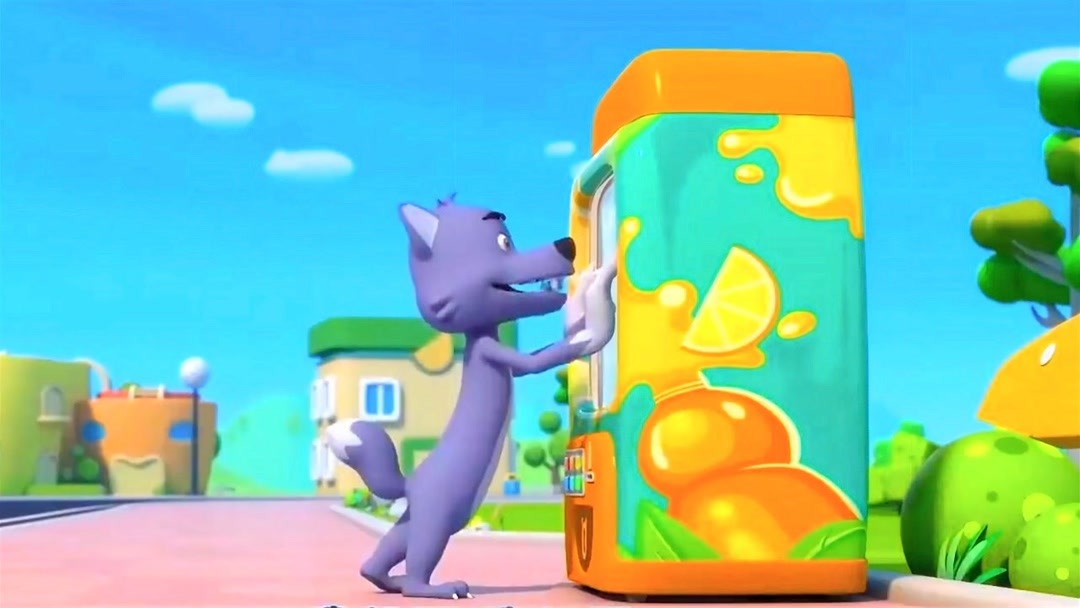 宝宝巴士动画第1季:大灰狼想喝贩卖机里面的饮料,可他不会用!