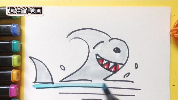 简笔画绘画:教你学会用数字22,画出一条鲨鱼,快拿去教孩子