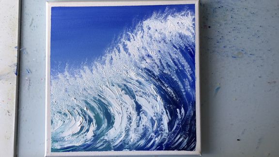 手绘/丙烯画/简单浪花风景画/学浪计划