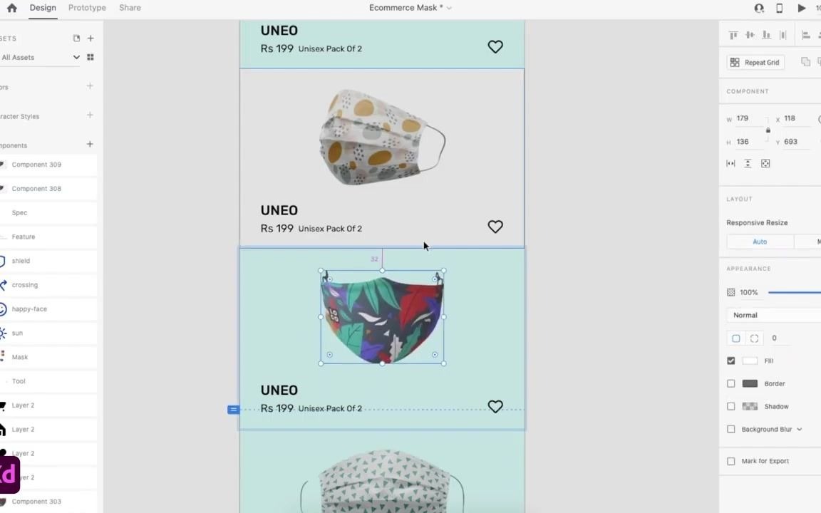 Adobe XD 设计制作口罩电商应用交互原型设计