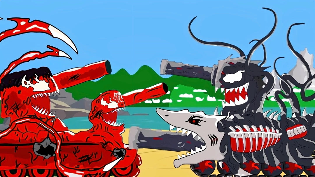 坦克大战动画:变形毒液鲨鱼坦克!