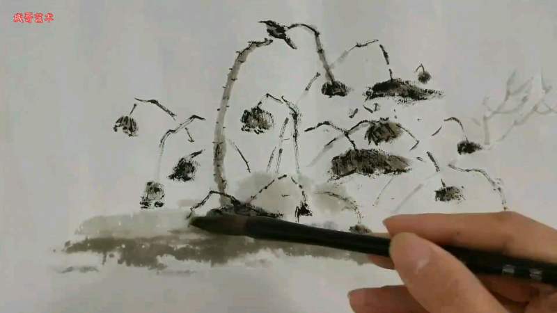 中国画,小鸟残荷图的画法