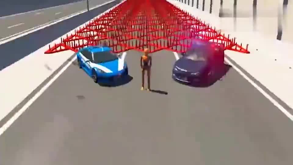 牛人用3D动画演示,汽车高速穿过被大车压断的桥,结果太意外了