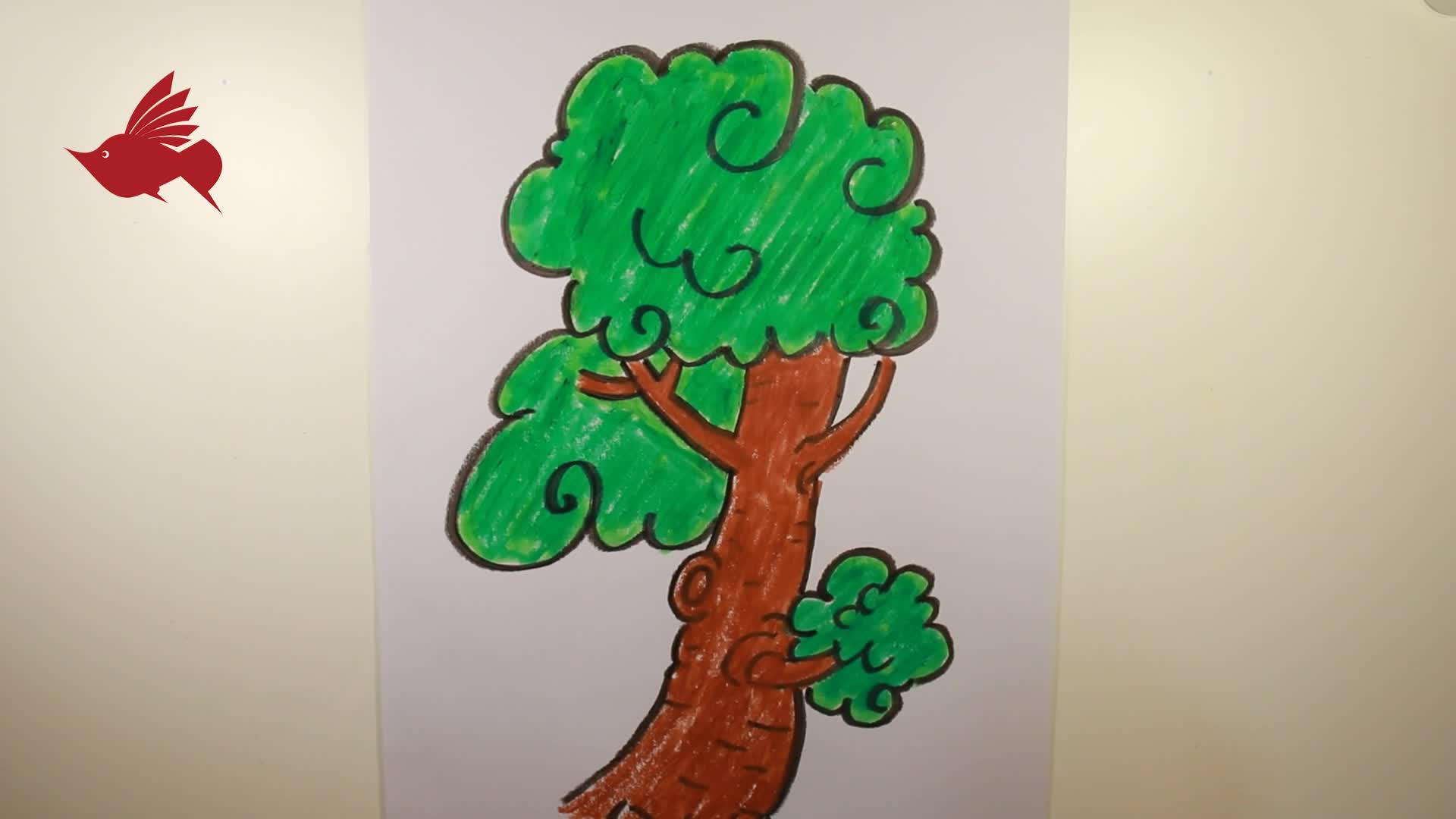 教小朋友画一棵参天古树,5分钟学会一幅画,高鳍红剑作品