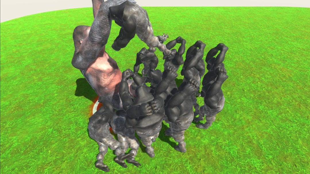 动物战争模拟:五郎巨人VS一群小金刚 场面就像大人教训小孩