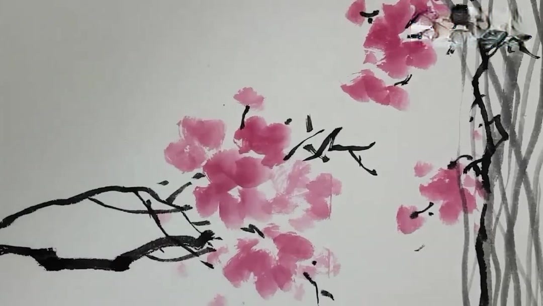 大师笔下“水墨画”粉色的花瓣,婀娜多姿,芳香四溢,画得真美!