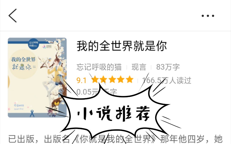 小说推荐——《我的全世界就是你》