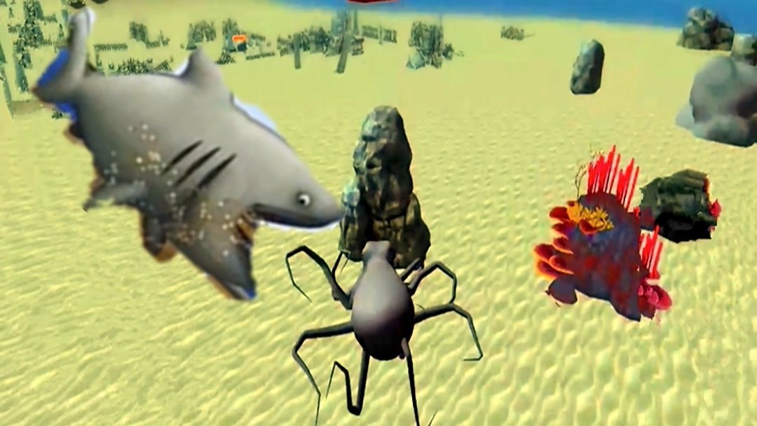 八爪鱼模拟器:胆小八爪鱼霸气对战白鲨鱼,打不过就跑游戏