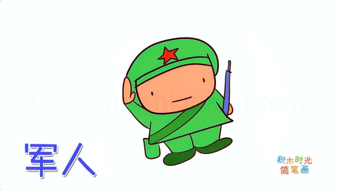 人物简笔画大全,画Q版卡通军人简笔画