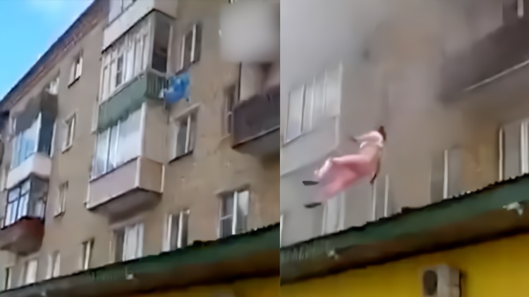 硬核火灾逃生!男子扔毯子给众人再带妻儿跳下