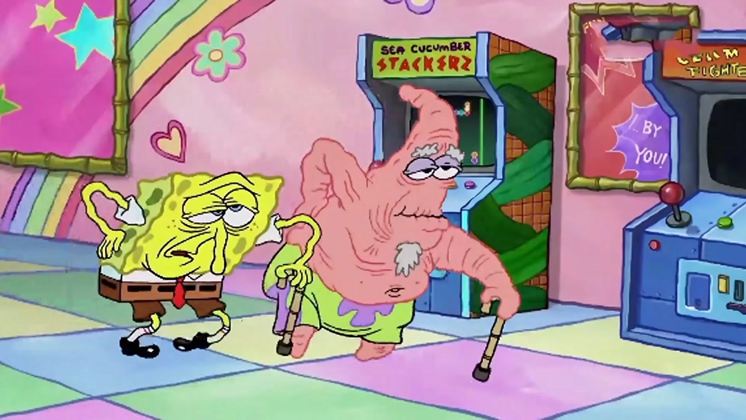 海绵宝宝和派大星都变老了,去游乐场也玩不动了,海绵宝宝游戏