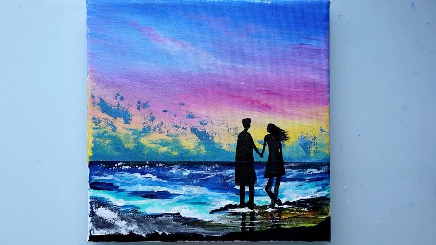 简单唯美风景绘画/丙烯画/初学者学习绘画入门教程