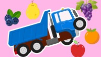 儿童工程车动画 第43集 工程车亲子益智动画:大卡车认识水果学习英文...