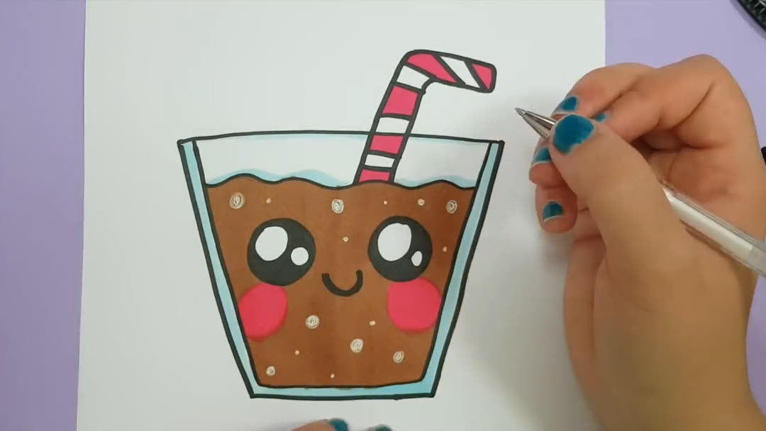 儿童绘画,如何画一个可爱的新鲜可乐杯,卡哇伊风格绘画简单易学
