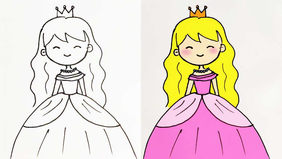 儿童简笔画教程|学画可爱的小公主,给它涂上喜欢的颜色吧!