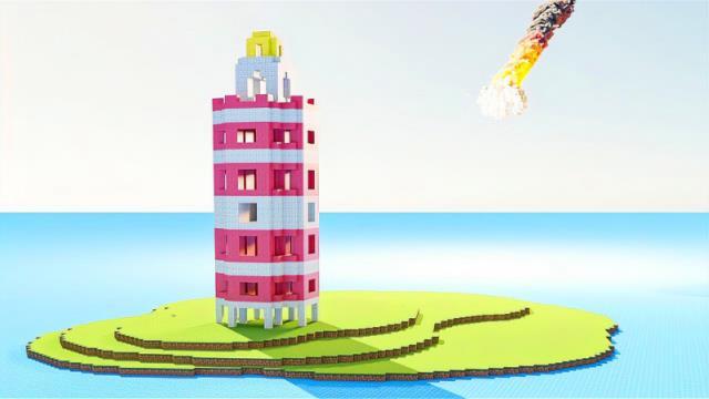 我的世界MC动画:如何用陨石摧毁一座灯塔