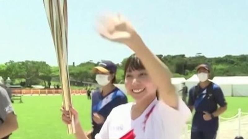 [综合]东京奥运会火炬结束在冲绳县的传递